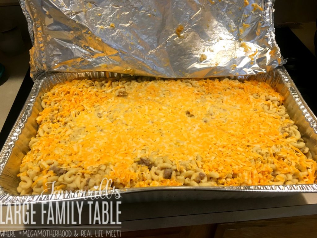 Easy Homemade Mac and Cheese Freezer Meal with Beef - Large Family Table
