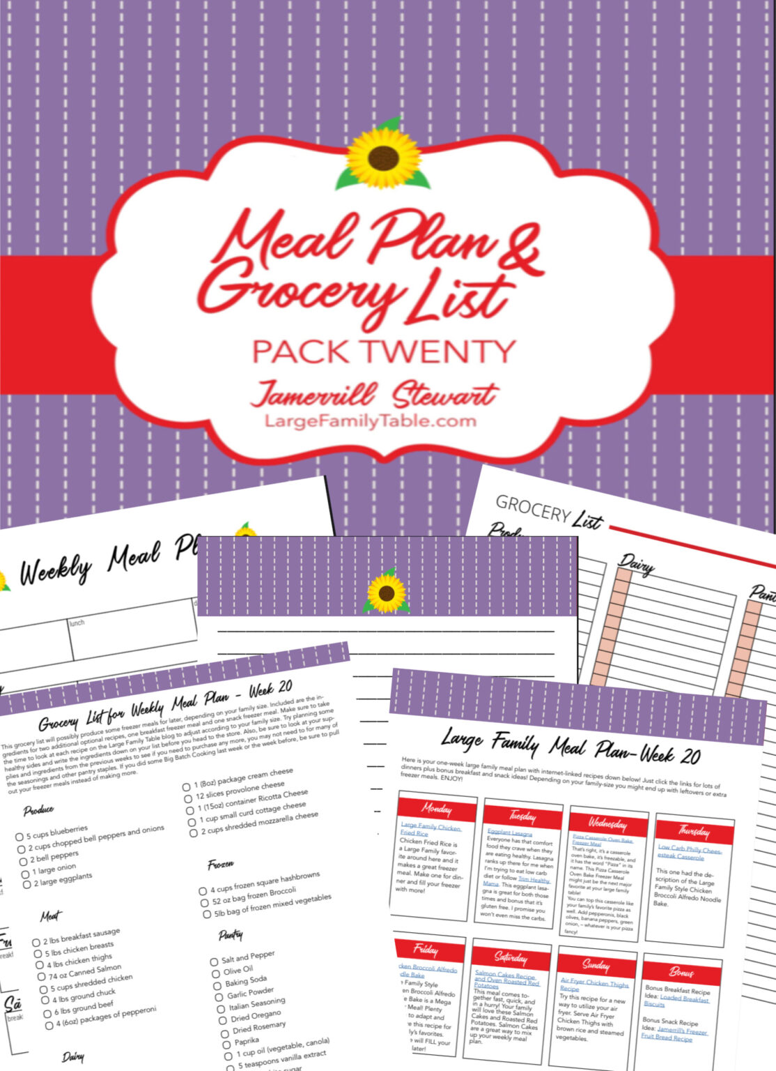 Large Family Meal Plan Week 20 + FREE Grocery List Printables | Meals ...